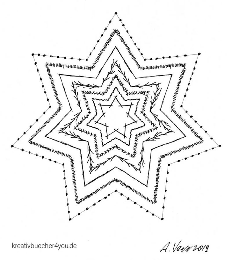 Sterne gezeichnet, bemustert und verziert (alles von Hand)